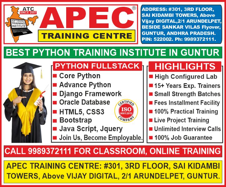 Python Training in Guntur, Best Python Institute in Guntur Near Me! Python Training in Guntur, Best Python Institute in Guntur Near Me!